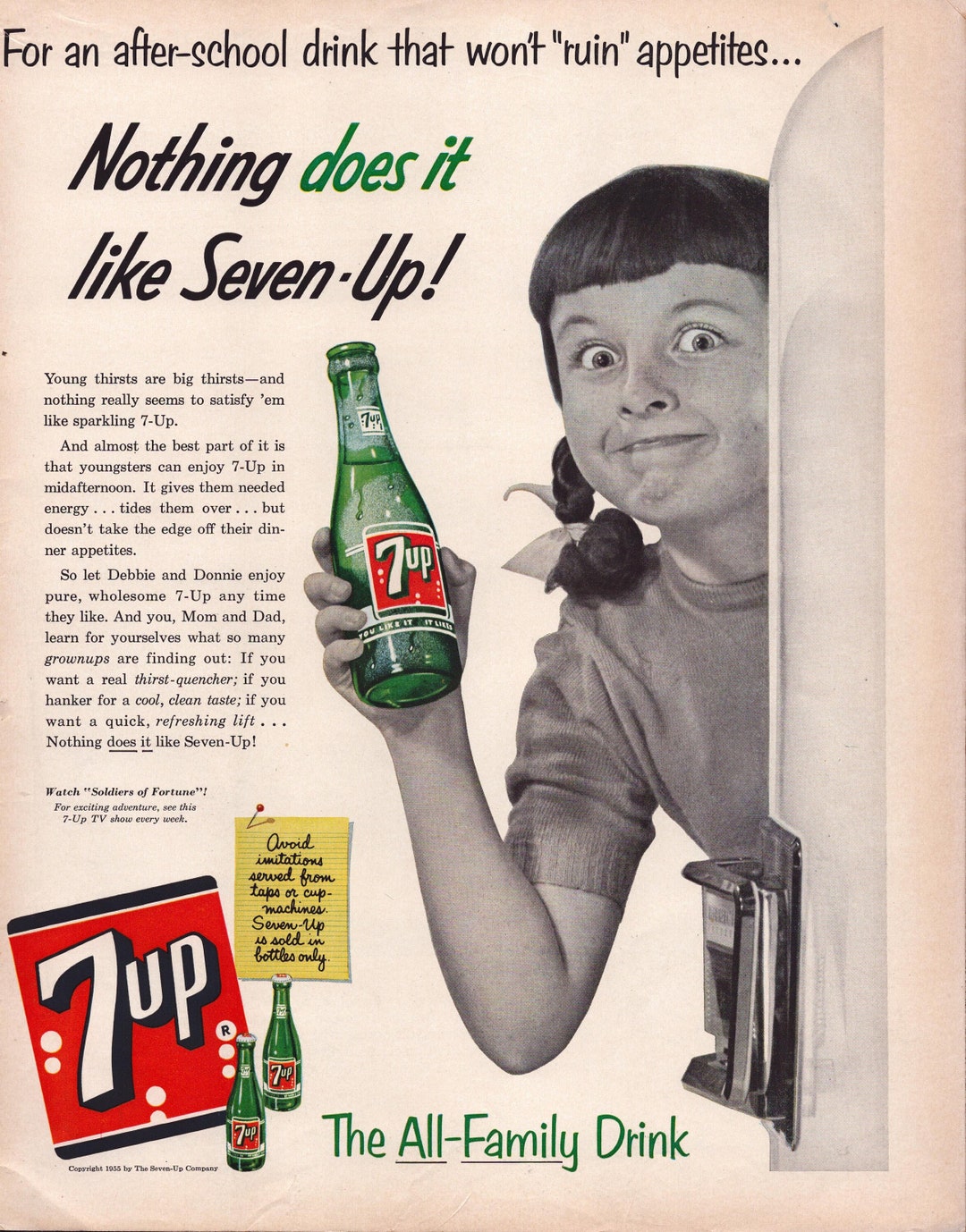 1955 7up Soda Pop Vintage Print Ad, After-school, Retro Classic ...