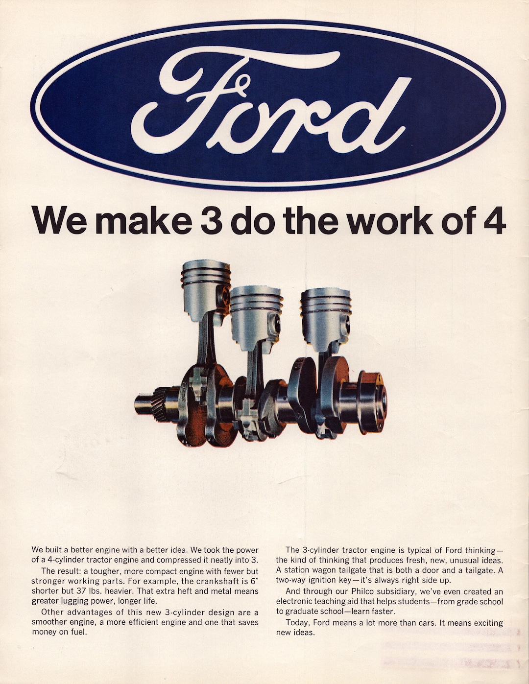 1966 Ford 3-cylinder Tractor Engine Vintage Print Ad, Retro Classic ...