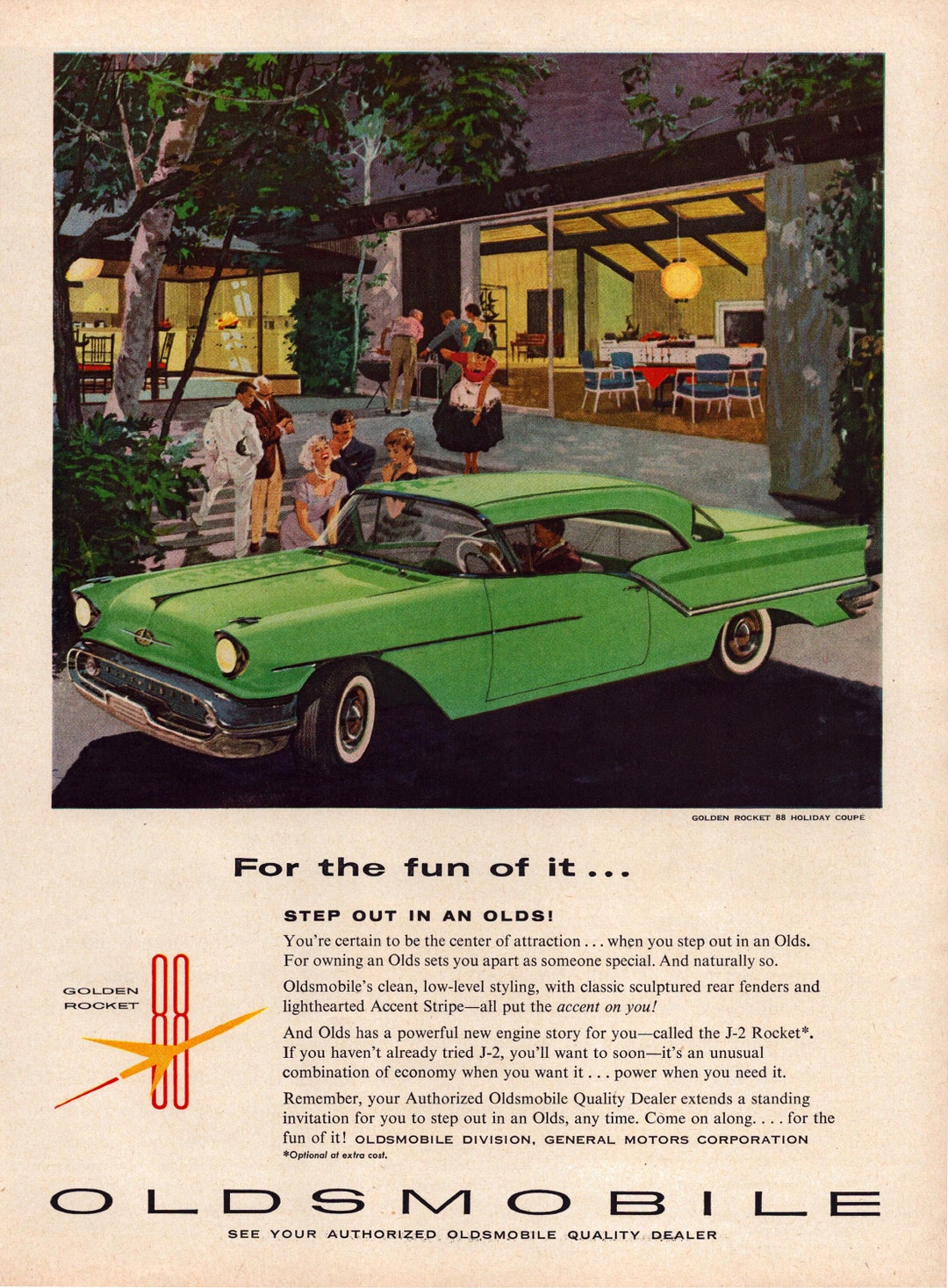 Vintage Car Wall Art 1957 Oldsmobile Golden Rocket Classic Auto Decor ...