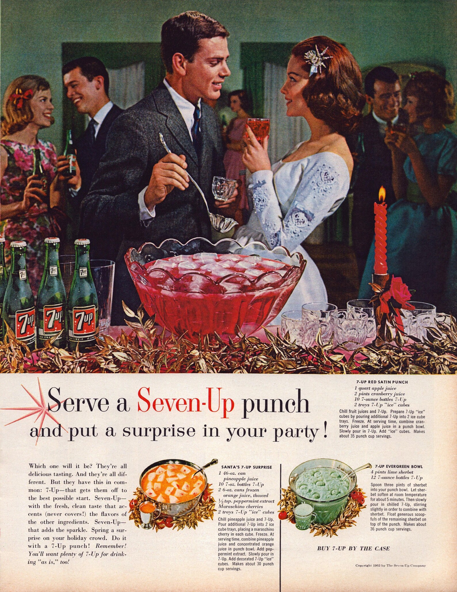 1962 7-up Vintage Print Ad, Serve a Seven-up Punch and Put a Surprise ...