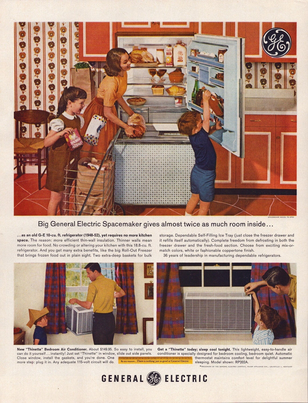 1963 GE Spacemaker Refrigerator Vintage Print Ad, Twice as Much Room ...