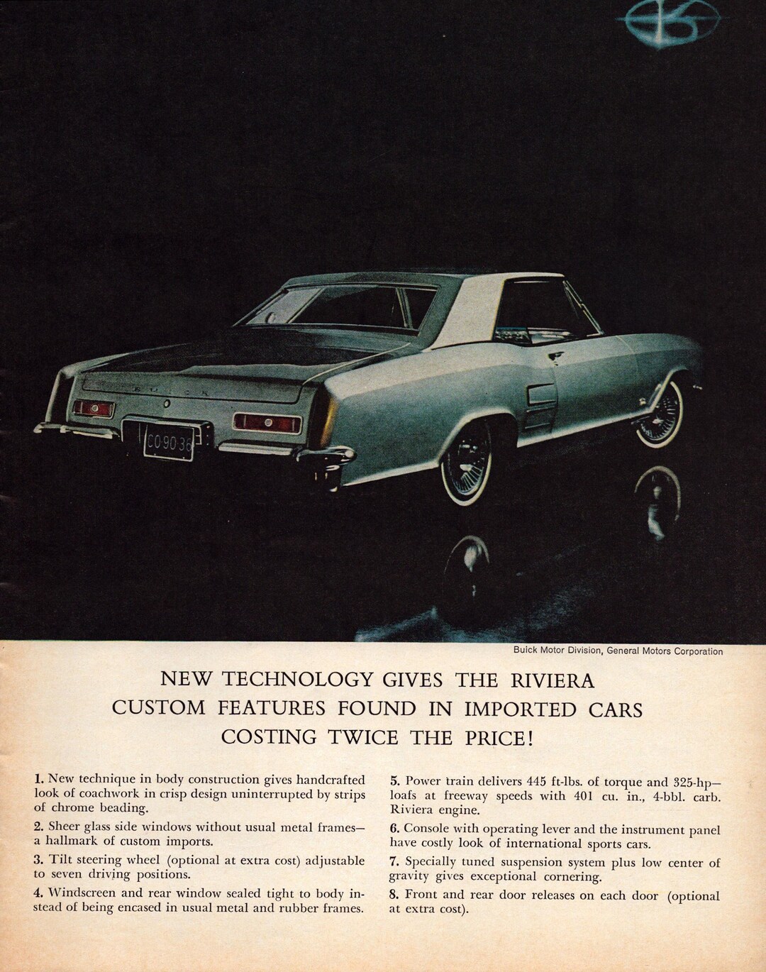 1963 Buick Riviera Vintage Print Ad, Blue 2-door Hardtop Riviera, Retro ...