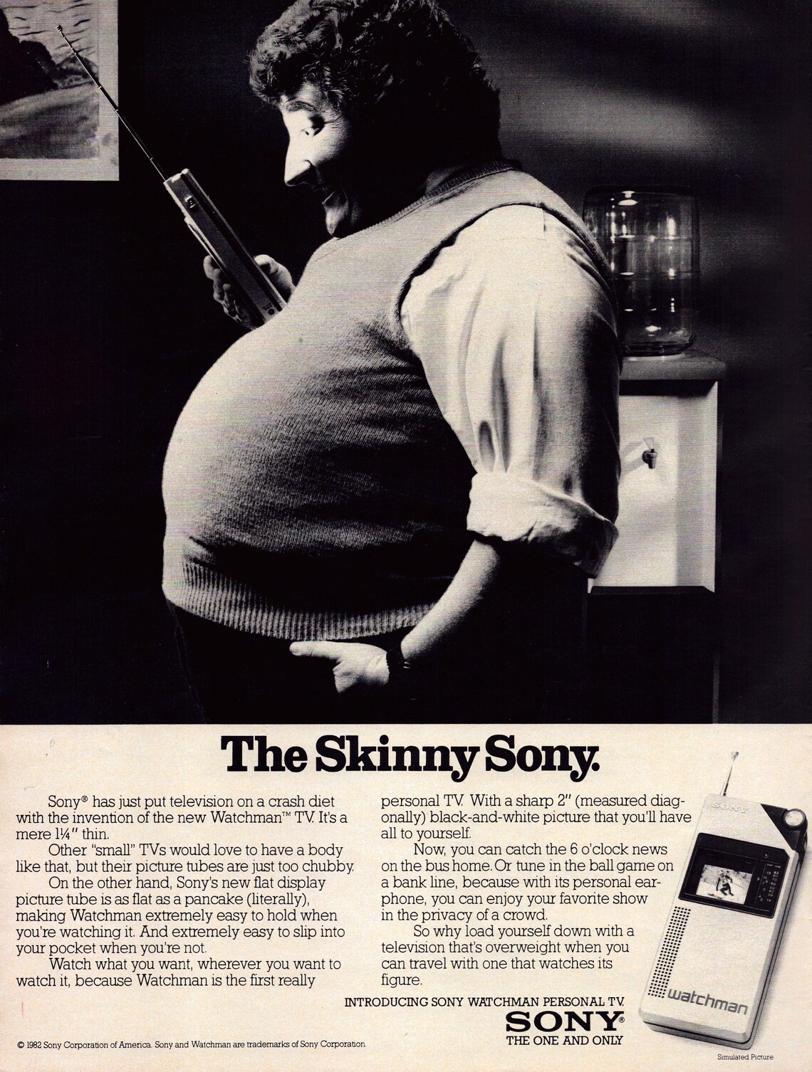 1983 Sony Watchman TV Vintage Print Ad, the Skinny Sony, Retro Classic ...