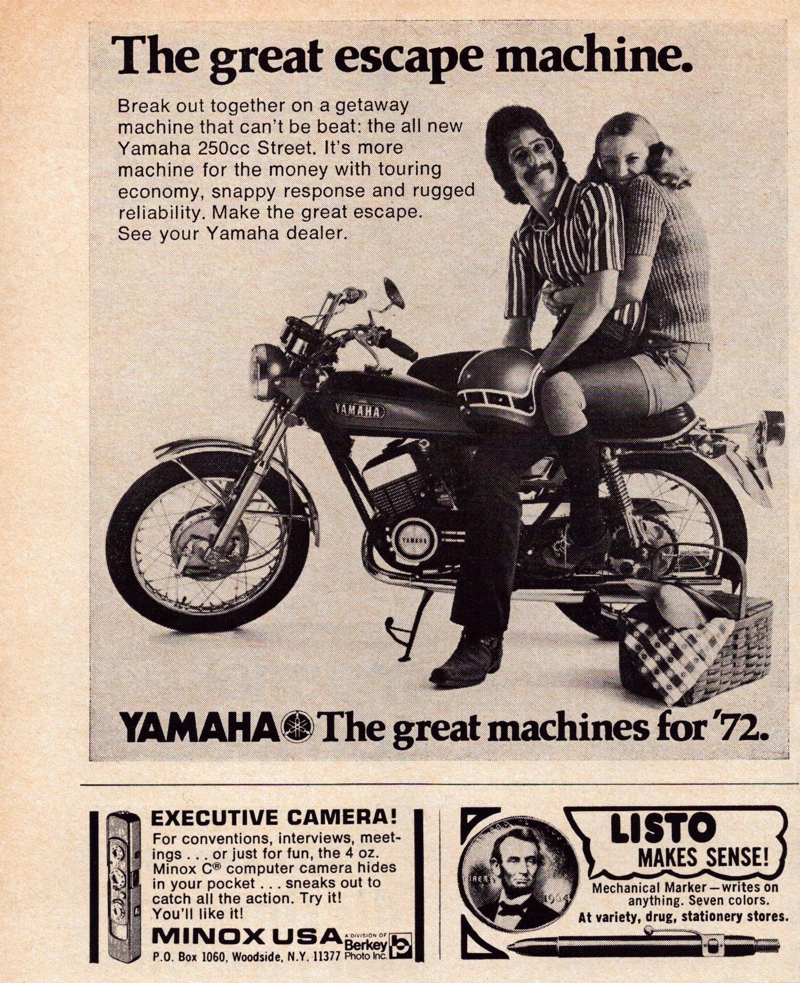 1972 Yamaha 250cc Street Motorcycle Vintage Print Ad, Retro Classic ...