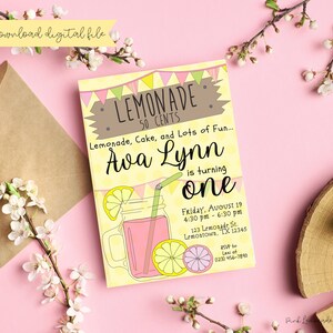 Pink Lemonade Birthday Party Invitation, Lemon Party Invite, Instant ...