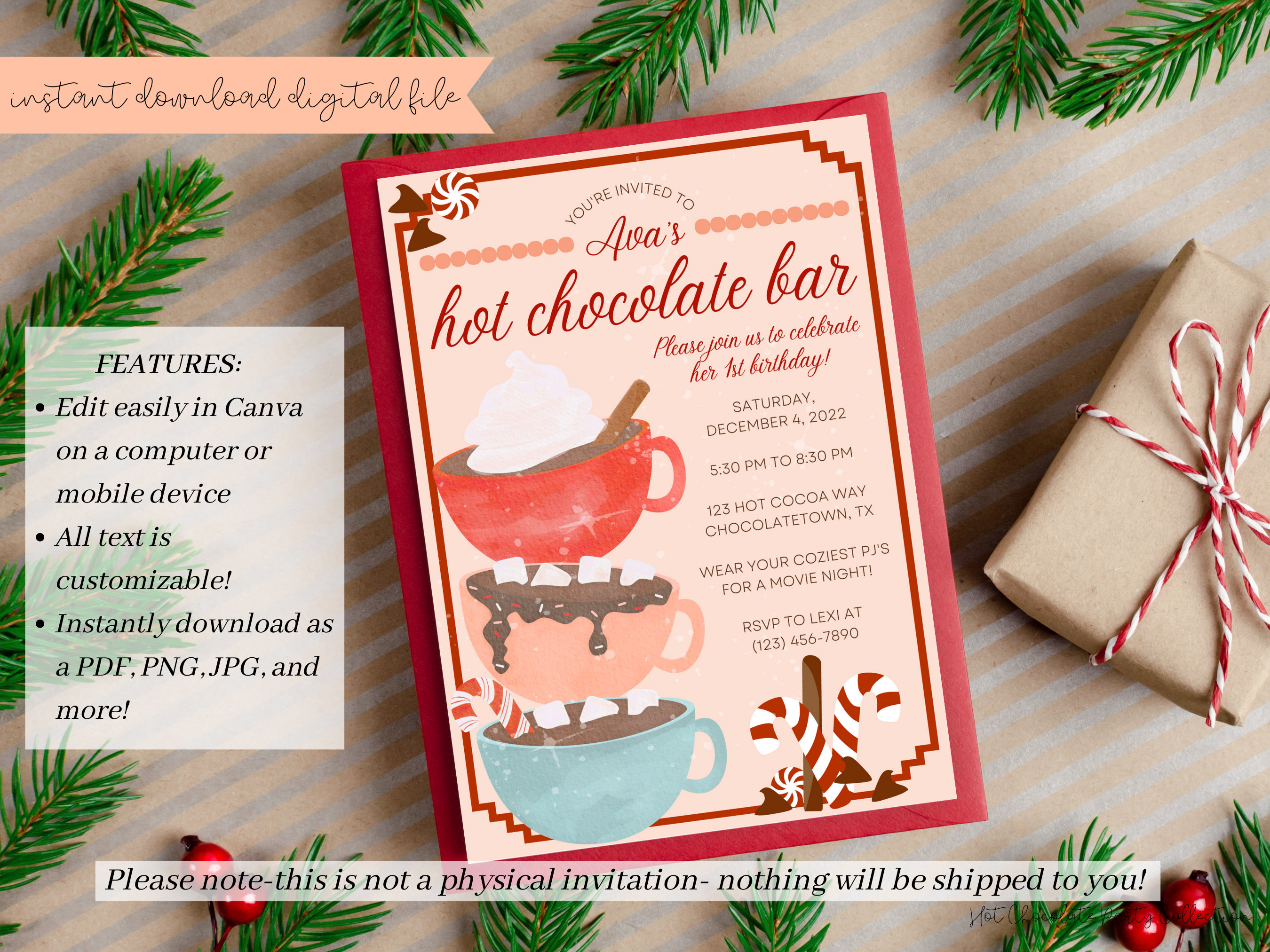 Hot Chocolate Bar Party Invitation, Christmas Birthday Party Invite ...