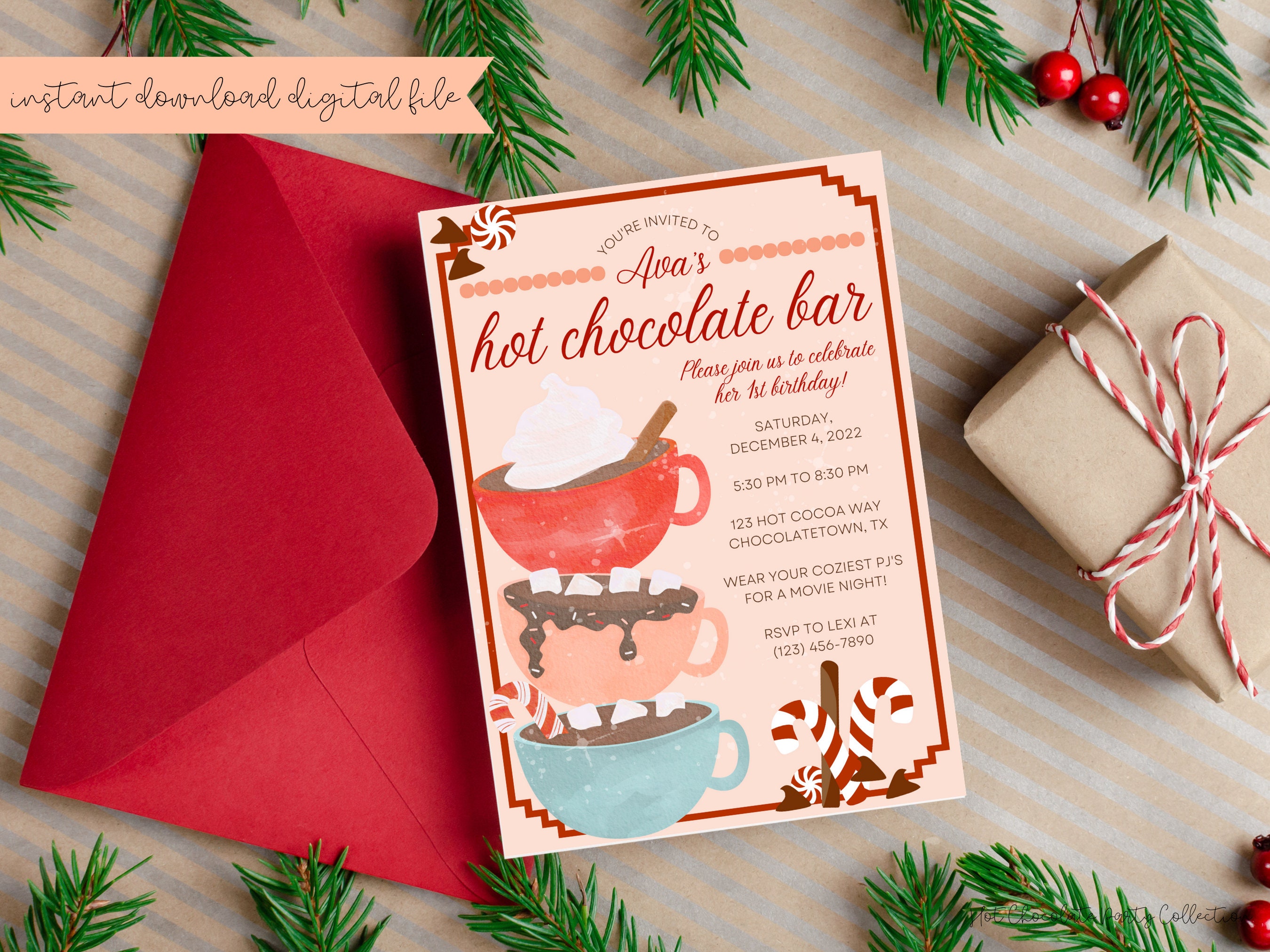 Hot Chocolate Bar Party Invitation, Christmas Birthday Party Invite ...