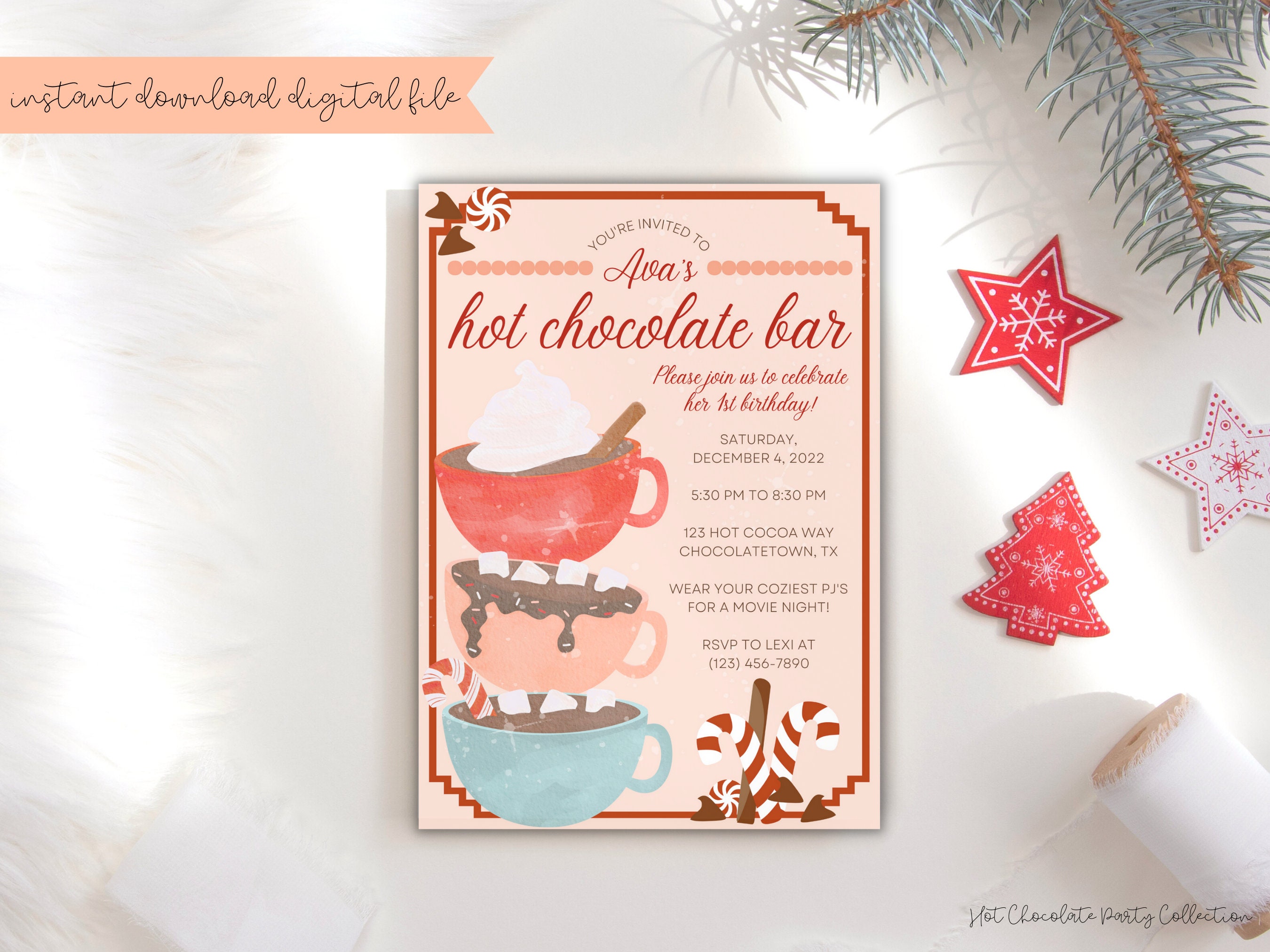 Hot Chocolate Bar Party Invitation, Christmas Birthday Party Invite ...