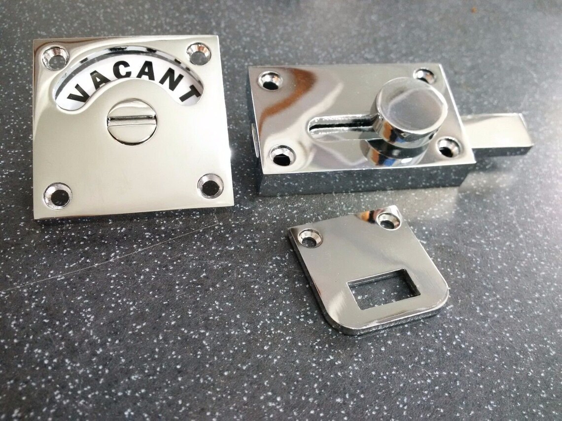 Chrome Vacant Engaged Toilet Bathroom Door Lock Indicator Sliding Bolt ...