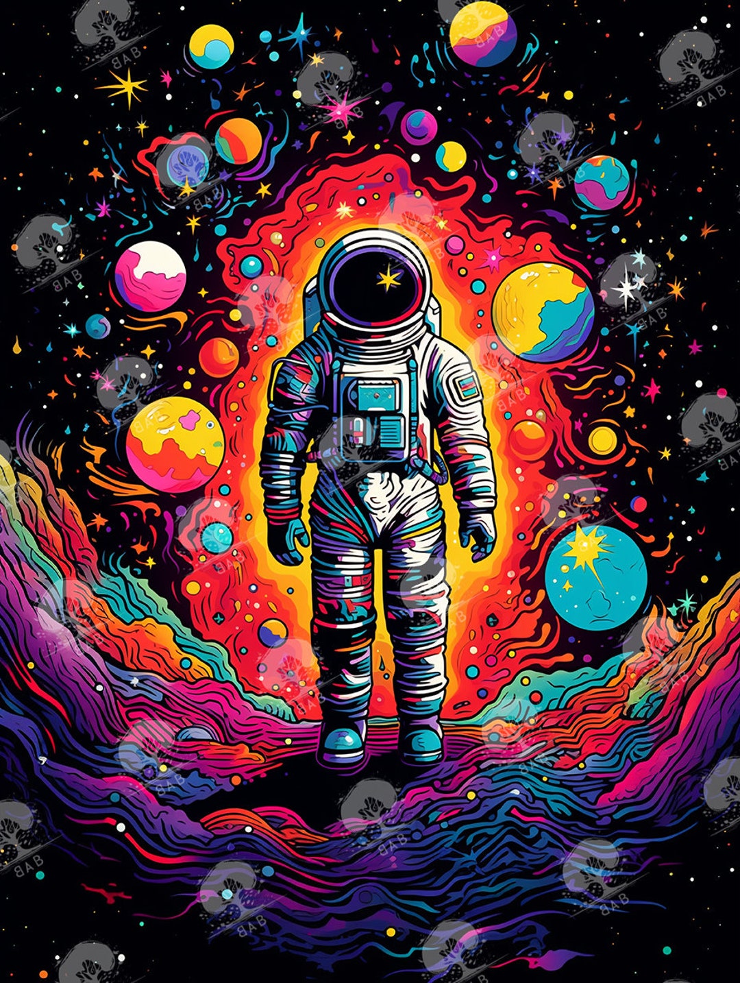 Astronaut Painting Wall Art Canvas Print Wall Art Retro Art Style Space ...
