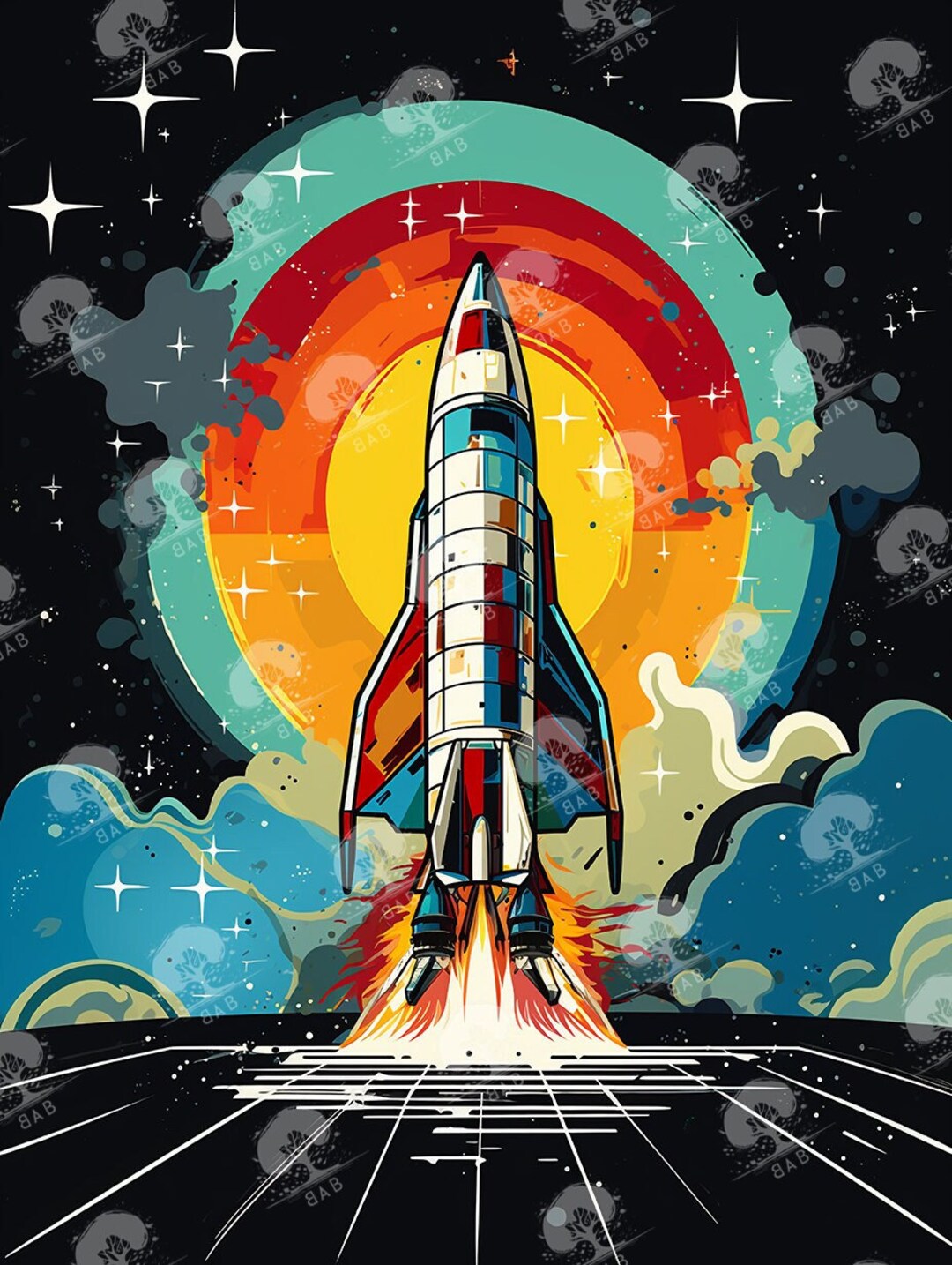 Spaceship Painting Wall Art Canvas Print Space Wall Art Space Rocket ...