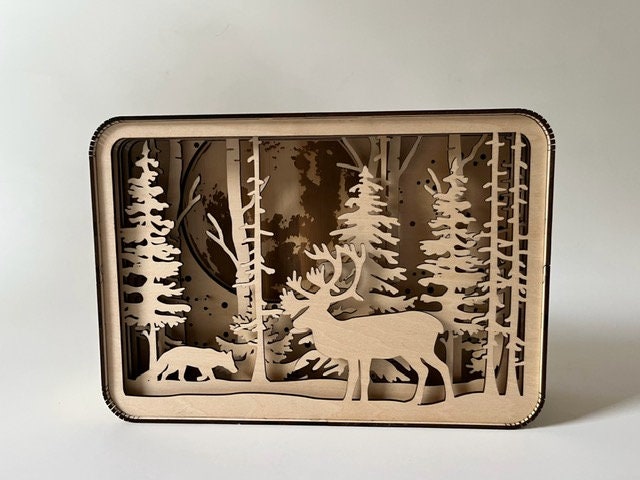 Caribou Light Box, Layered Light Box, Laser Cut Wood Art, Winter Art ...