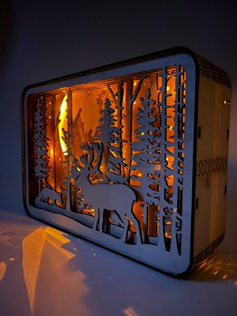 Caribou Light Box, Layered Light Box, Laser Cut Wood Art, Winter Art ...