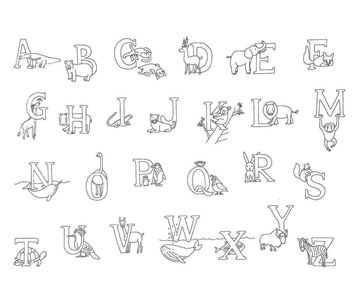 Large Colouring Animal Alphabet Poster for Children - Etsy