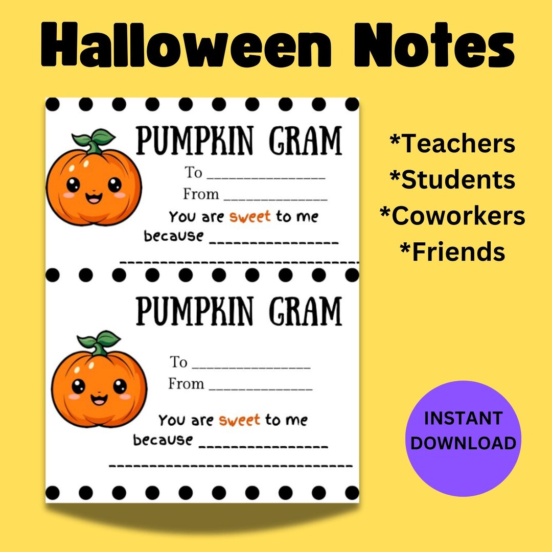 Halloween Pumpkin Gram Notes: Printable Party Favors (digital Download ...