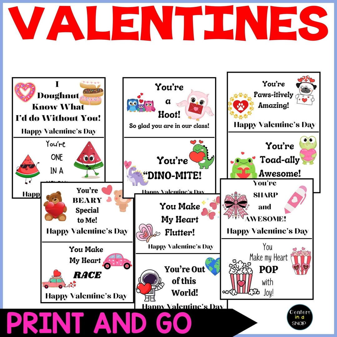Printable Valentines: Teacher to Student Cards, Elementary Classroom ...