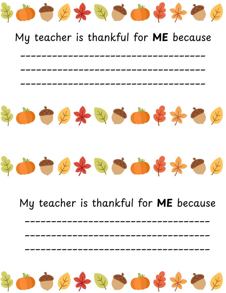 Thanksgiving Positive Notes From Teacher to Student Printable Notes ...