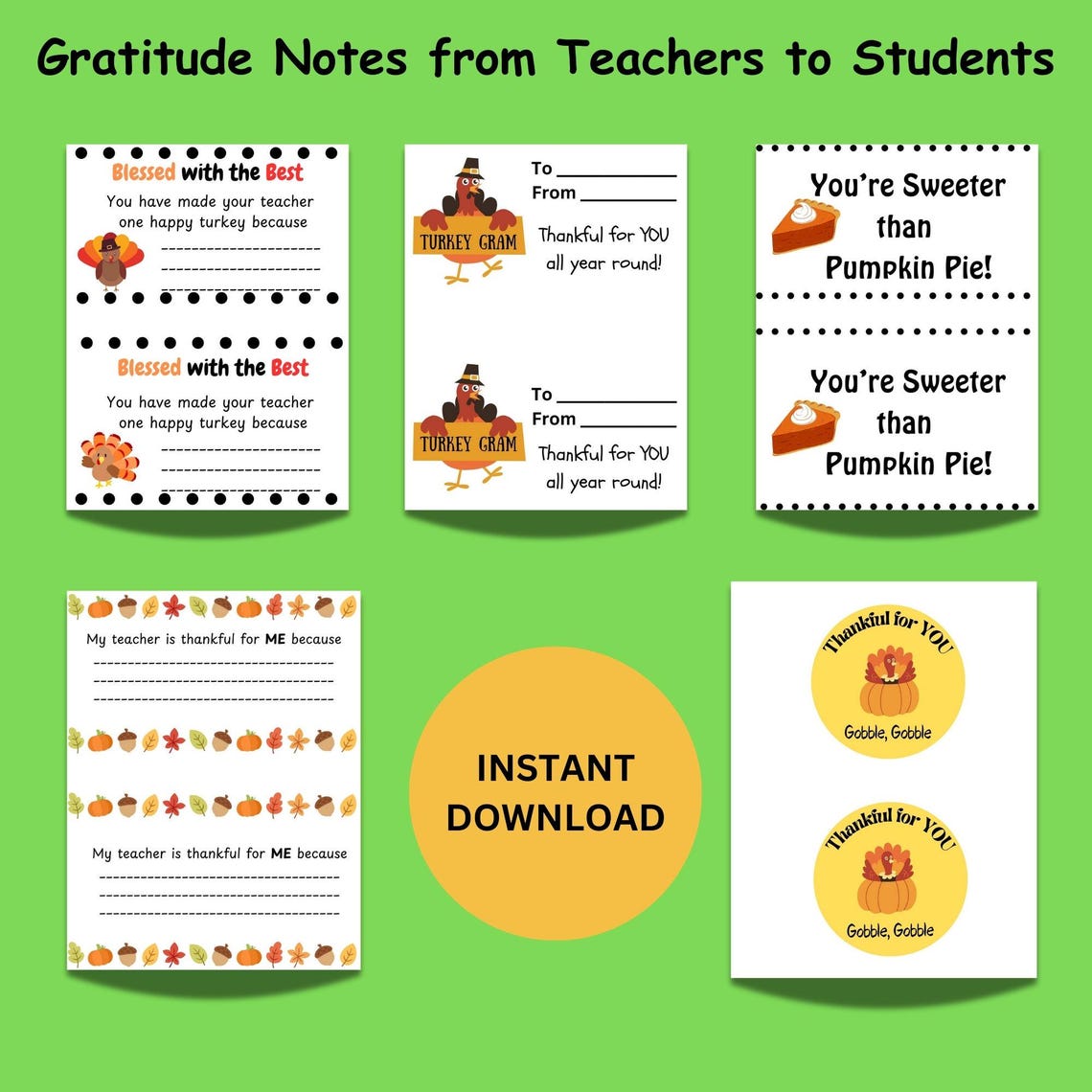 Thanksgiving Positive Notes From Teacher to Student Printable Notes ...
