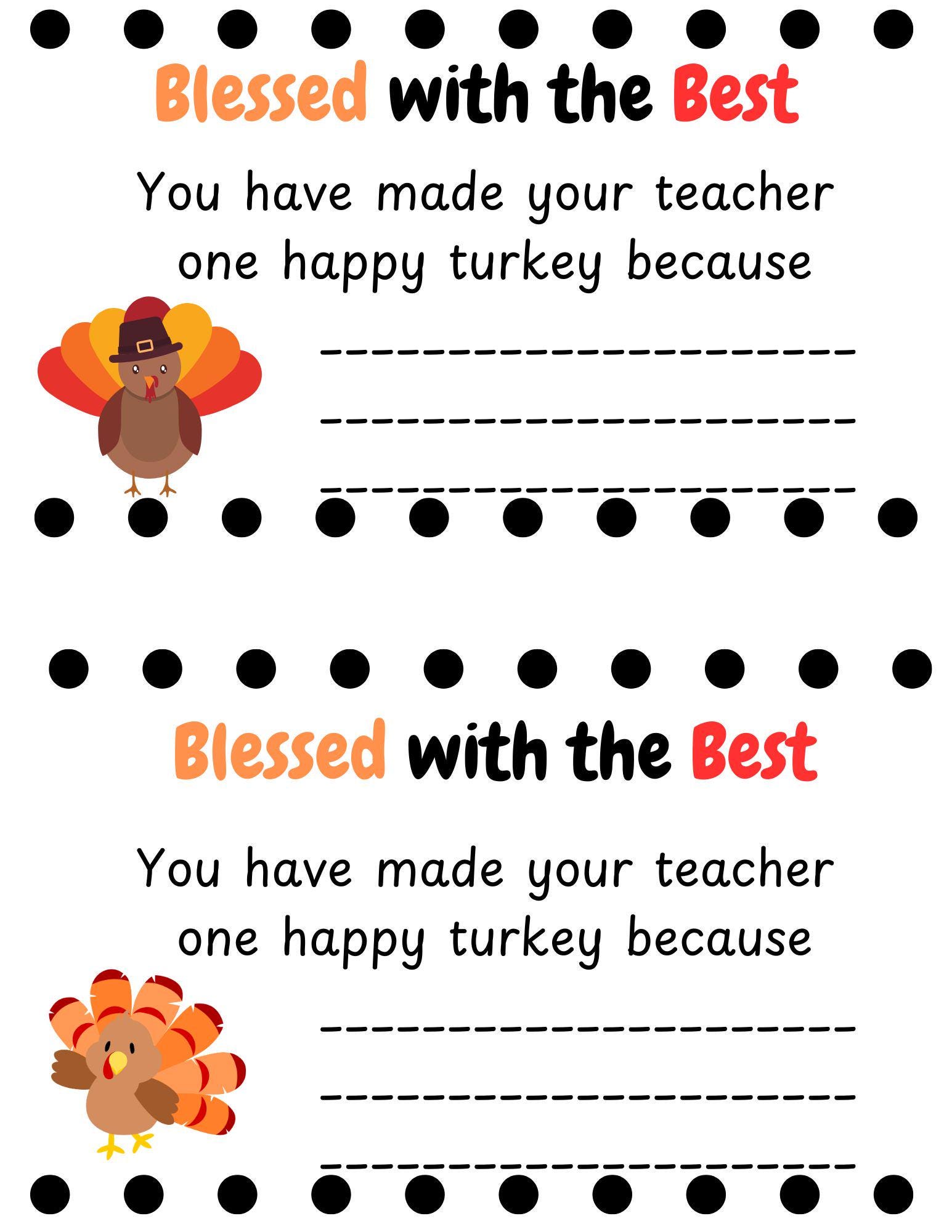 Thanksgiving Positive Notes From Teacher to Student Printable Notes ...