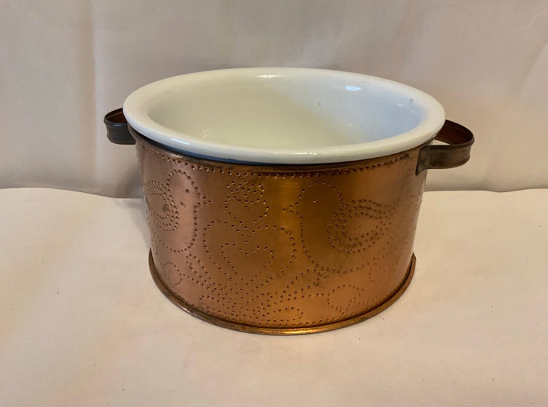 1970s Punched Tin Holder With a White Ceramic Casserole Dish. - Etsy