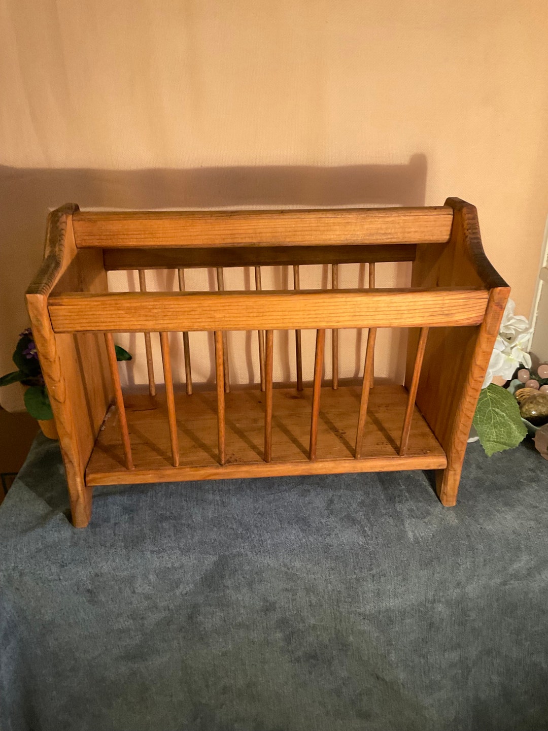 Mid Century Solid Wood Magazine Rack - Etsy