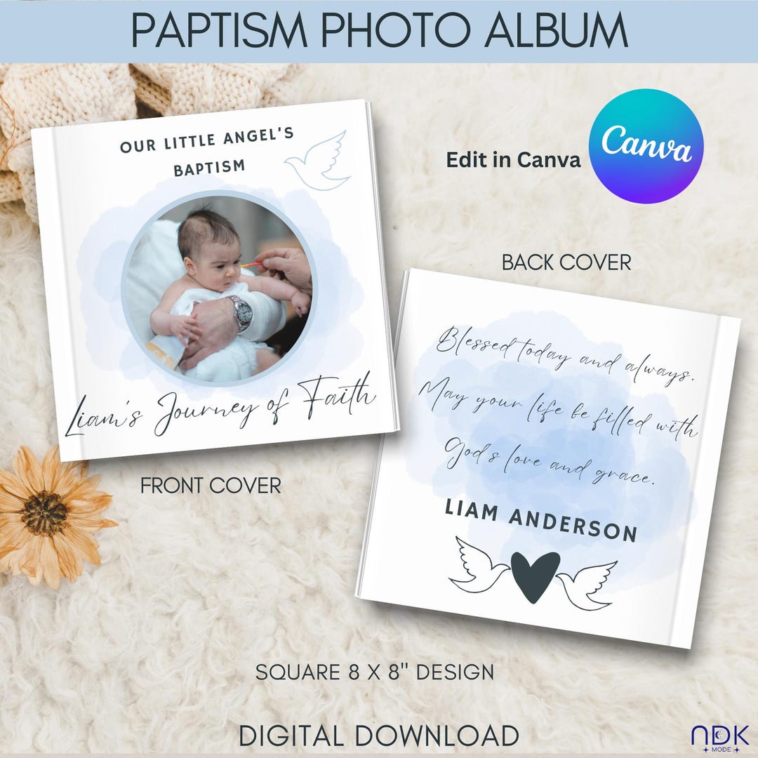 Baby Baptism Photo Album Template Canva, Baby Photo Book Template for ...