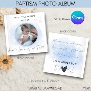 Baby Baptism Photo Album Template Canva, Baby Photo Book Template for ...
