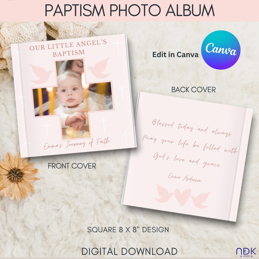 Baby Baptism Photo Album Template Canva, Baby Photo Book Template for ...