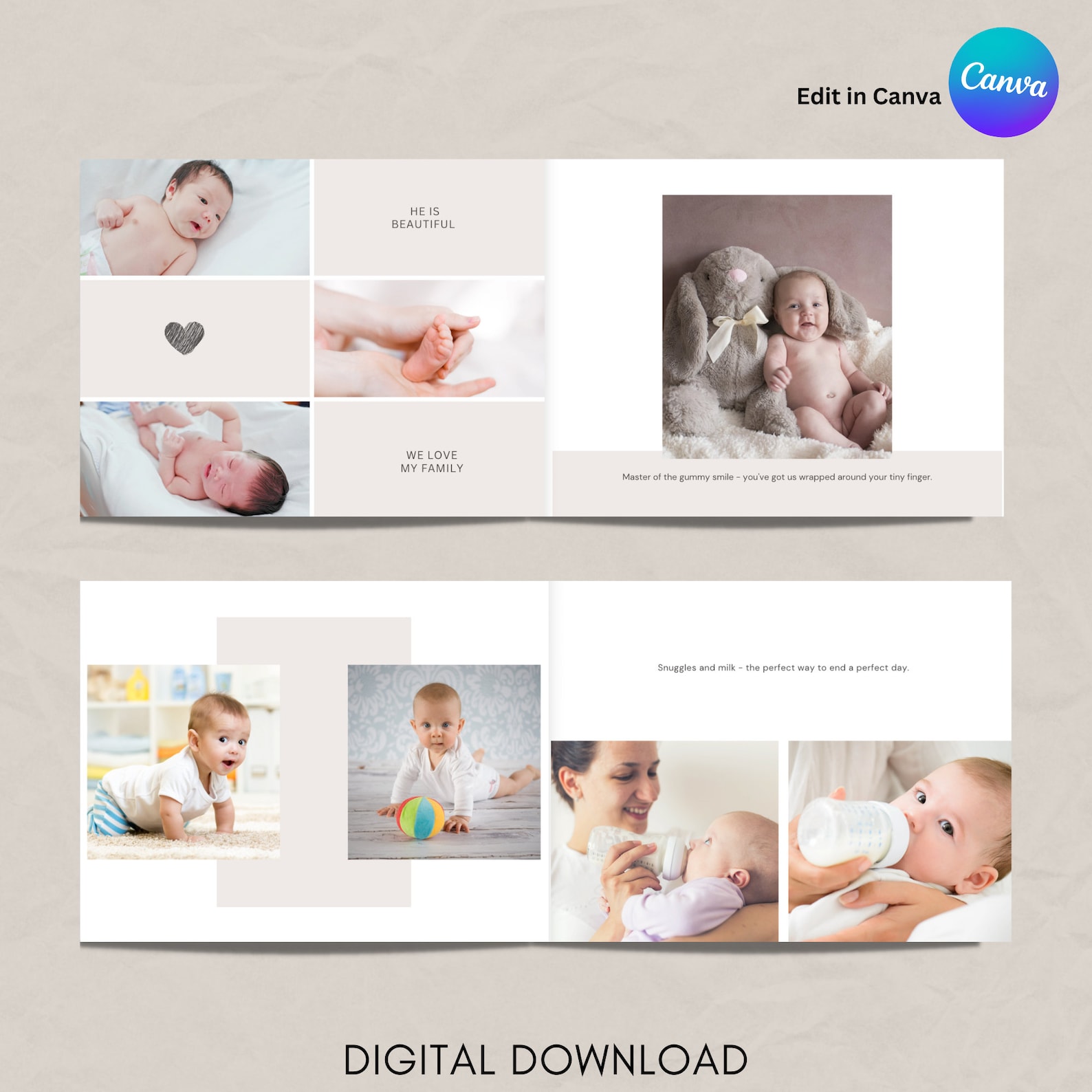 Unisex Baby Photo Album Template Canva, Photographers Baby Photo Book ...