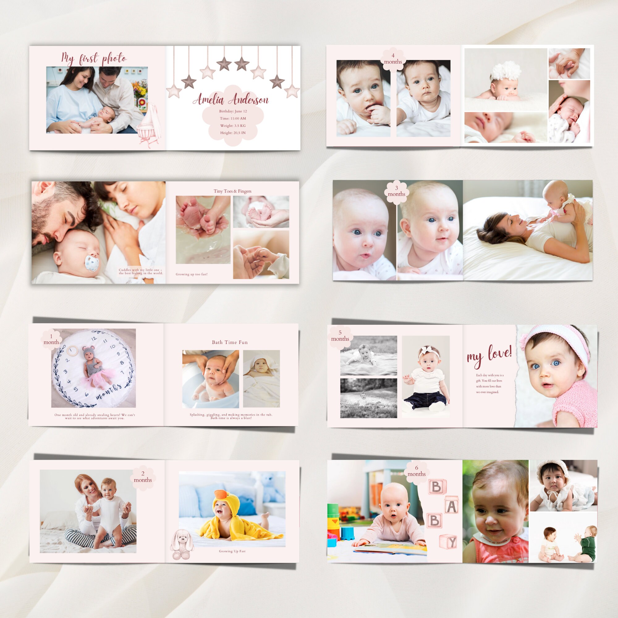 Pink Baby Photo Album Template Canva, Photographers Baby Photo Book ...