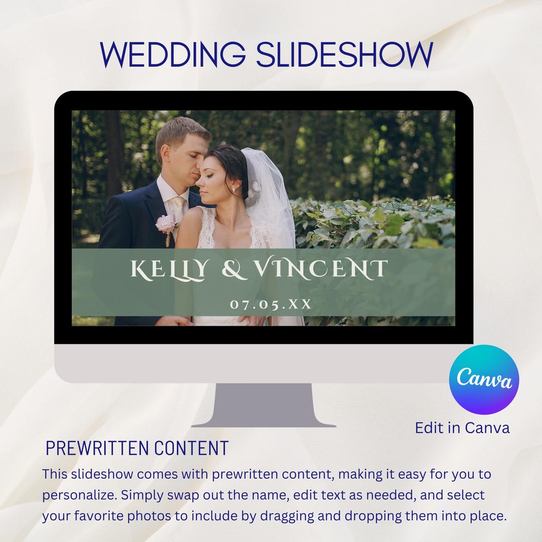 Wedding Slideshow Template Canva, Elegant Green Wedding Photo Slideshow ...