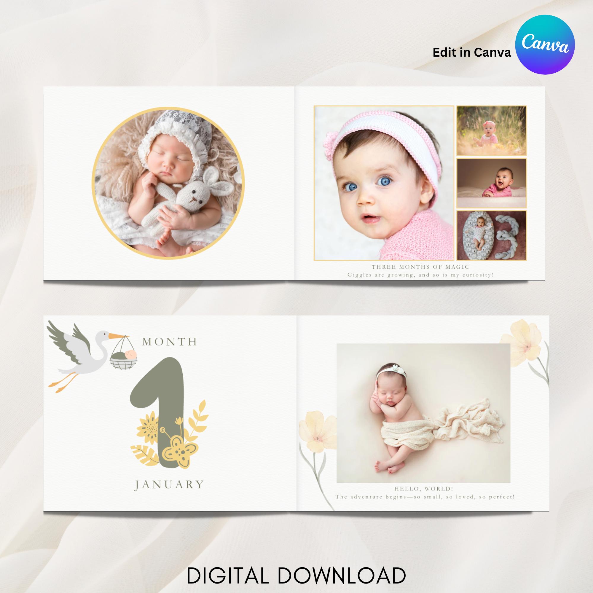 Baby Photo Album Template Canva, Photographers Baby Photo Book, First ...