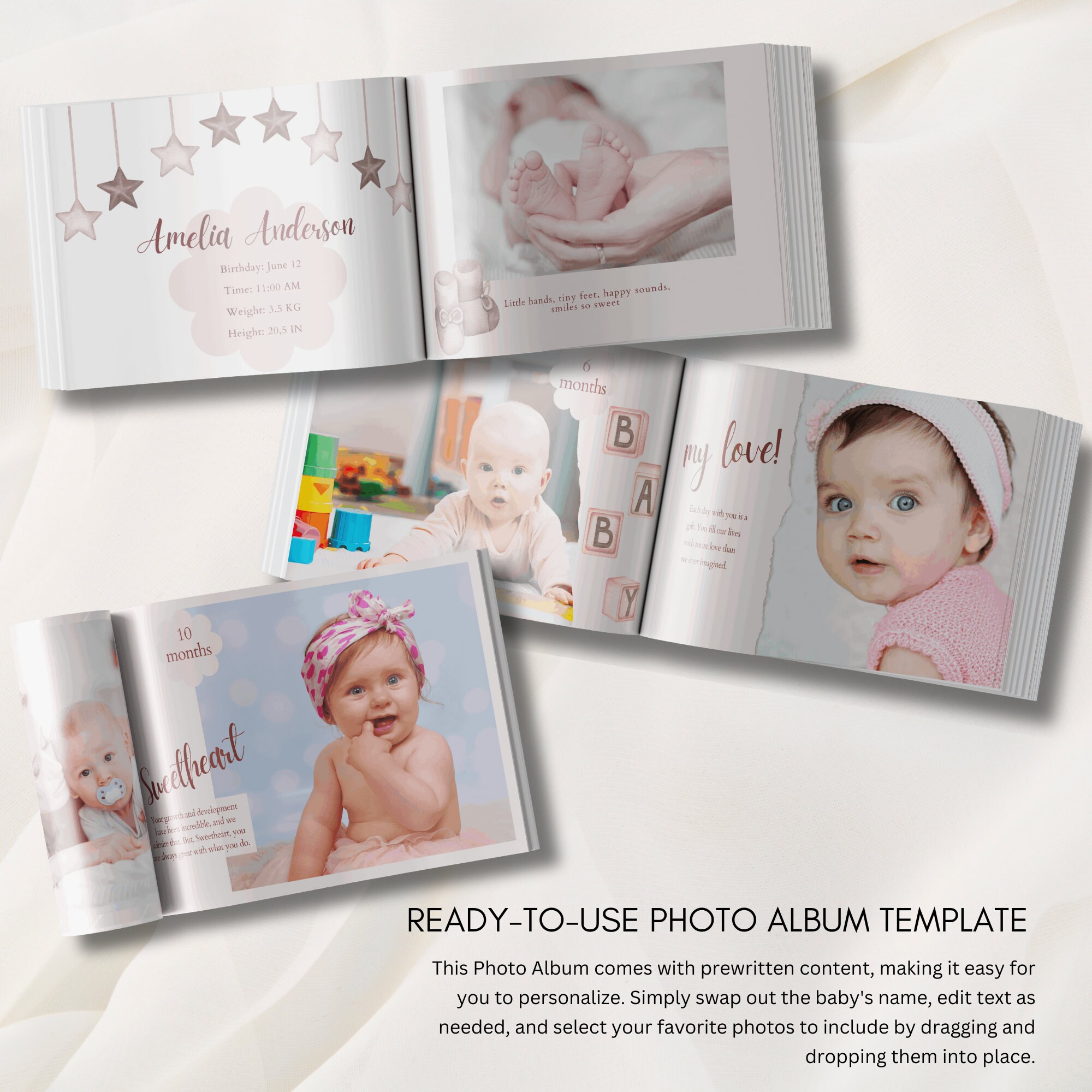 Pink Baby Photo Album Template Canva, Photographers Baby Photo Book ...
