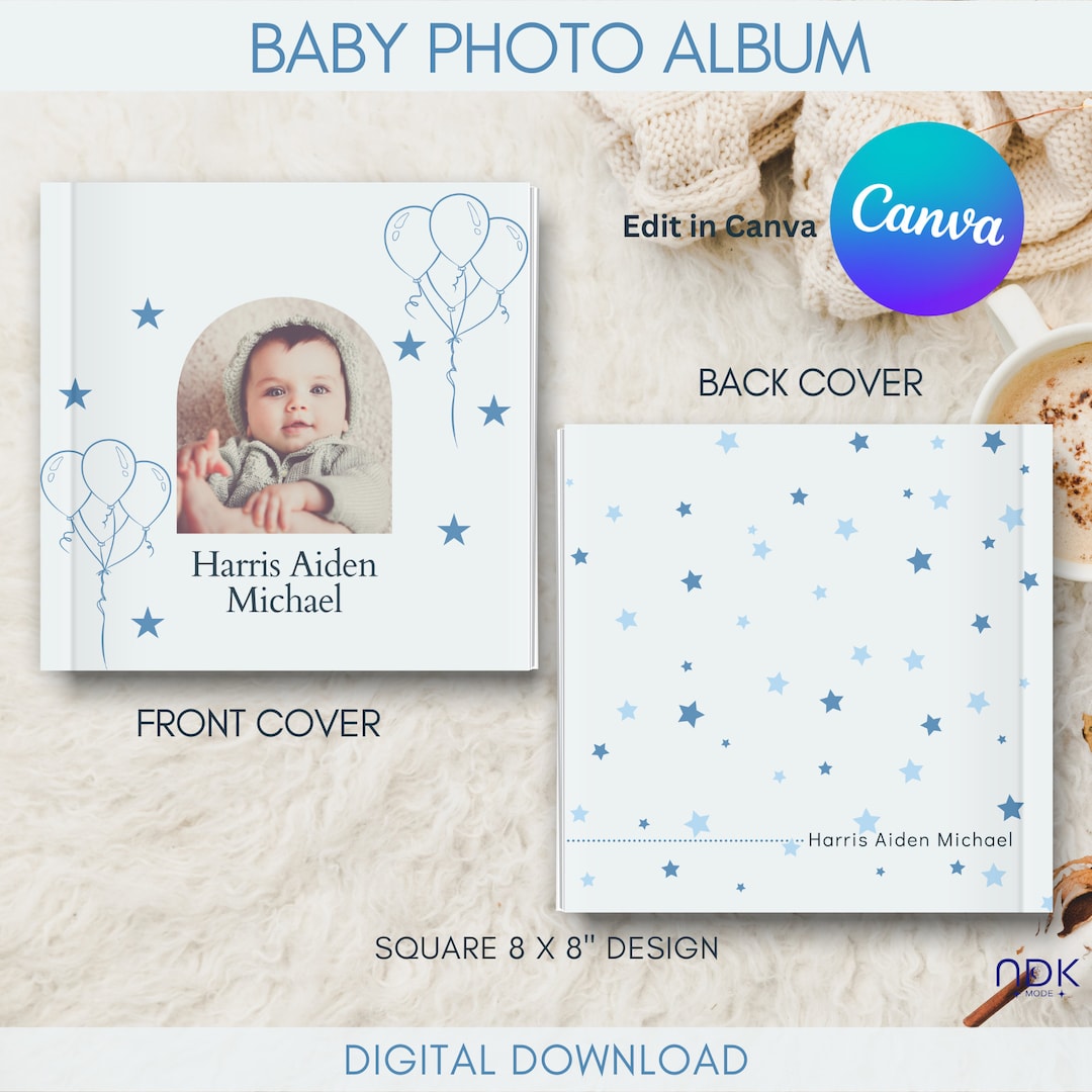 Baby Photo Album Template Canva, Baby Photo Book Template for ...