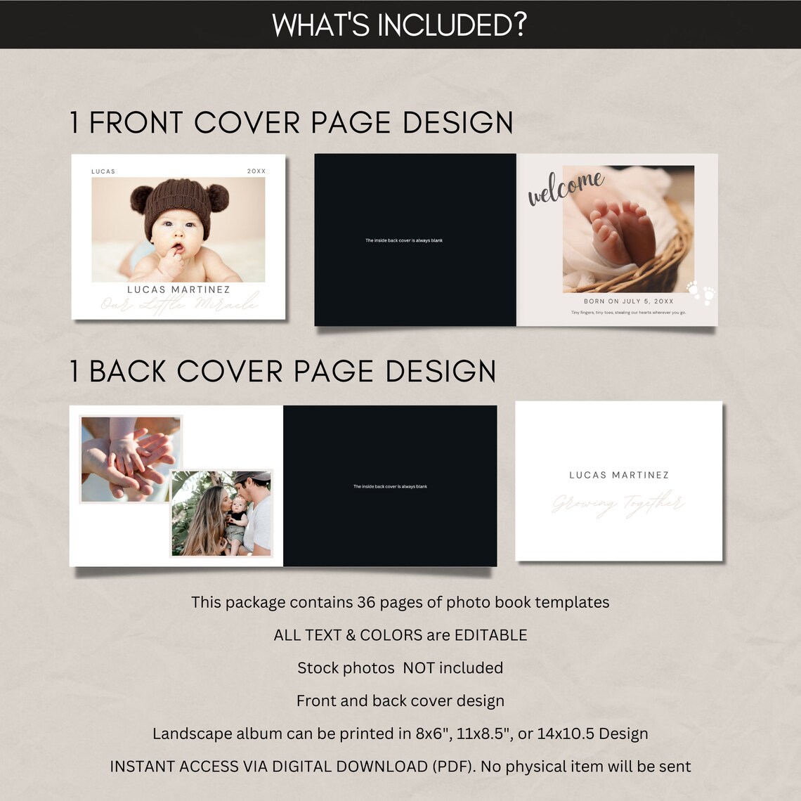Unisex Baby Photo Album Template Canva, Photographers Baby Photo Book ...