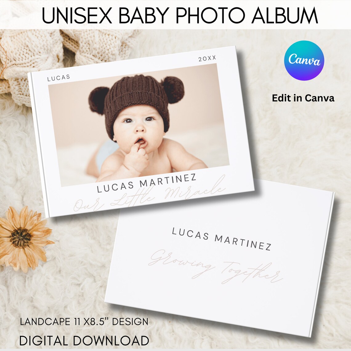 Unisex Baby Photo Album Template Canva, Photographers Baby Photo Book ...