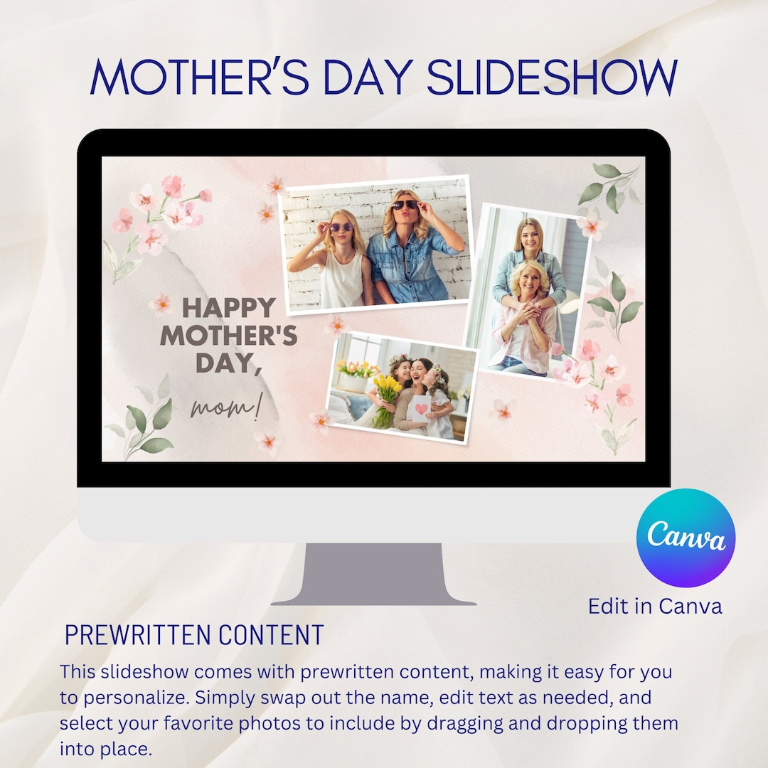 Boho Mother's Birthday Slideshow Template Canva, Elegant Mother's Day ...