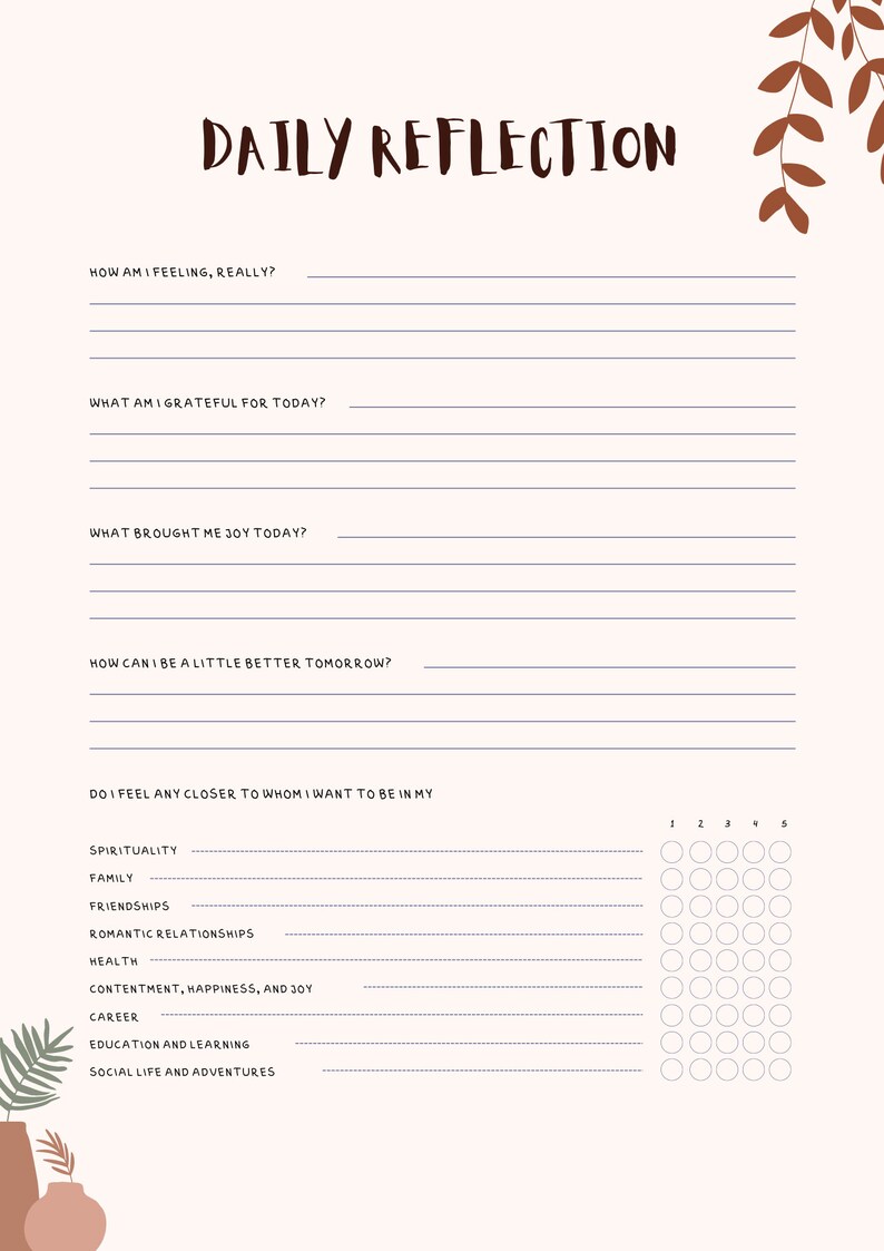 Boho Daily Reflection Journal Printable, Reflective Journal, Purposeful ...