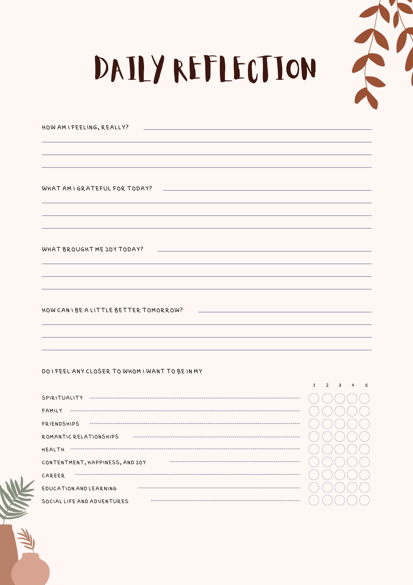 Boho Daily Reflection Journal Printable, Reflective Journal, Purposeful ...