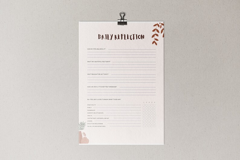 Boho Daily Reflection Journal Printable, Reflective Journal, Purposeful ...