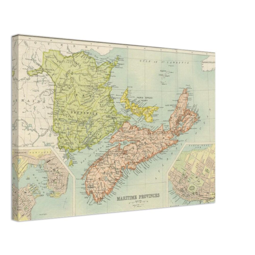 Vintage Map of the Maritimes, Canada Canvas Print - Etsy