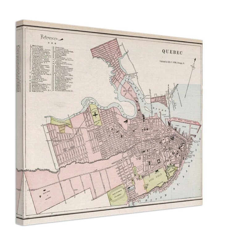 Vintage Map of Quebec City, Canada Canvas Print - Etsy