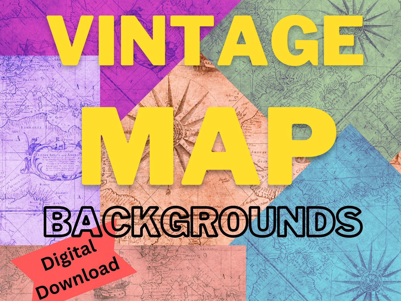 Antique Maps Digital Paper, Vintage Maps, World Map Scrapbook Paper ...