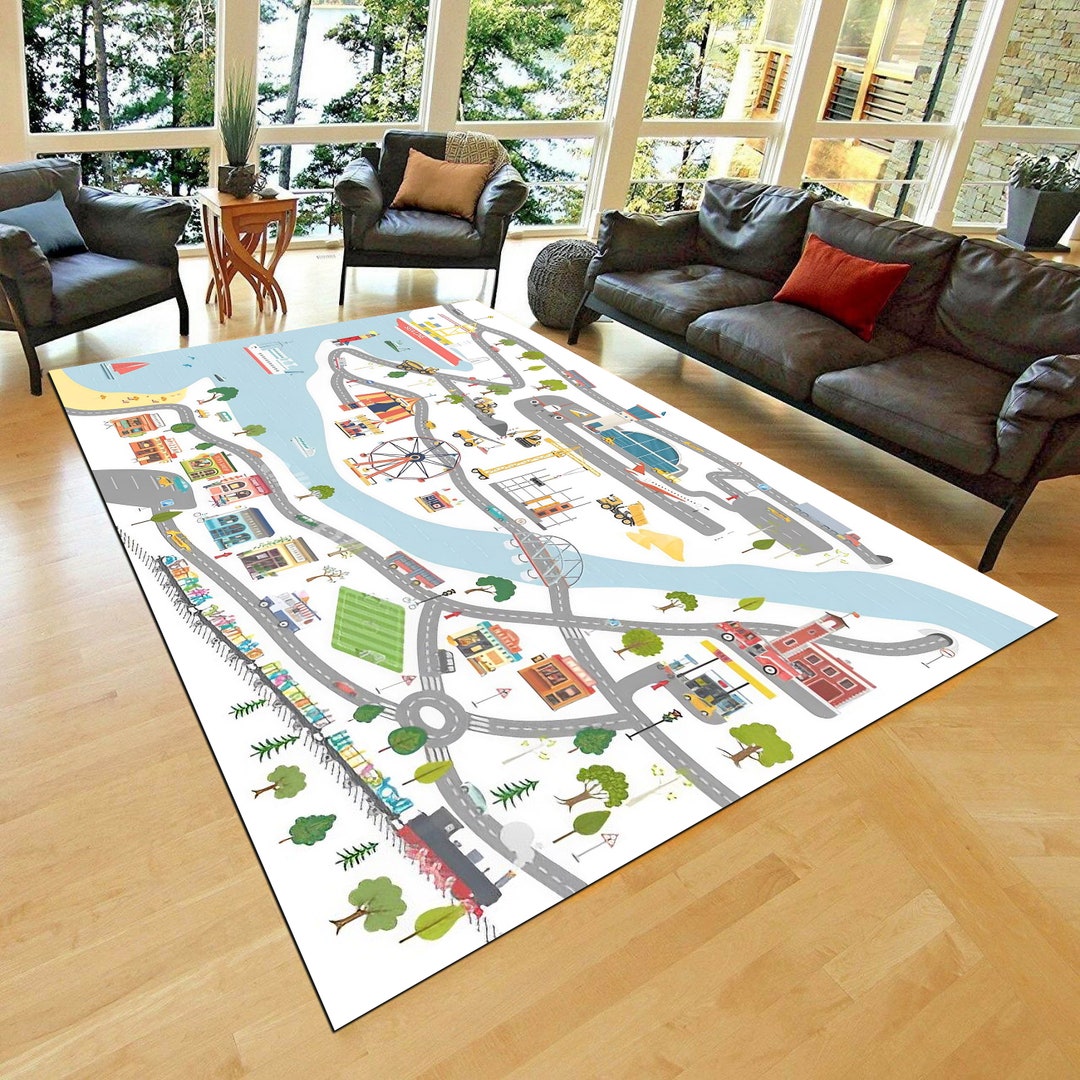 Nursery Rug, City Road Playground Themed Nonslip Area Rug, Soft Playmat ...
