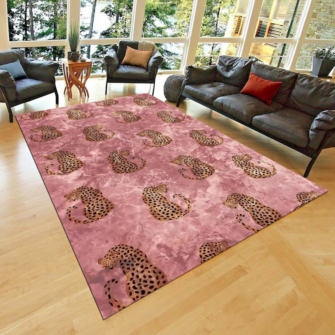 Pink Leopard Rug, Animal Pattern Rug, Colorful Rug, Non Slip Rug,living ...