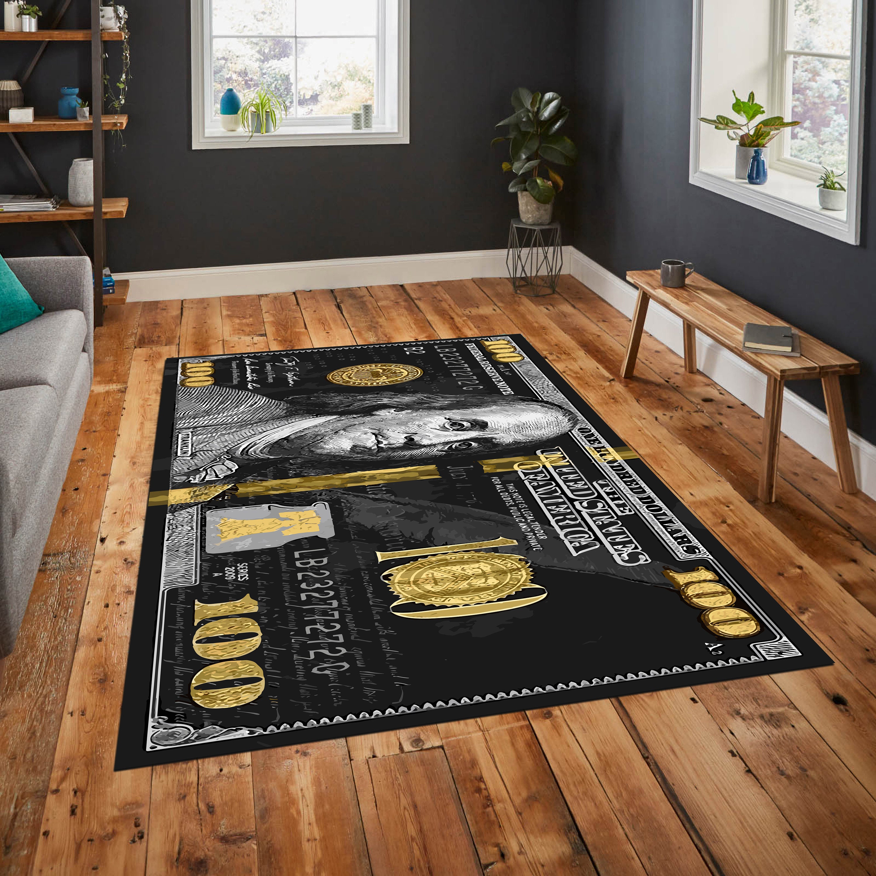 100 Dollar Bill Area Rug, Ben Franklin Old 100 Dollar Bill Dobby Rug ...