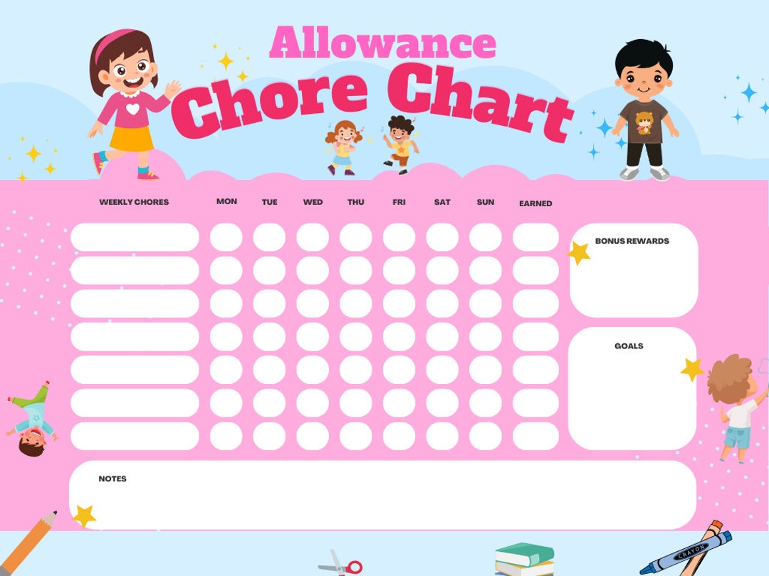 Allowance Chore Chart, Gifts for Kids, Mother's Day Gifts, Birthday ...