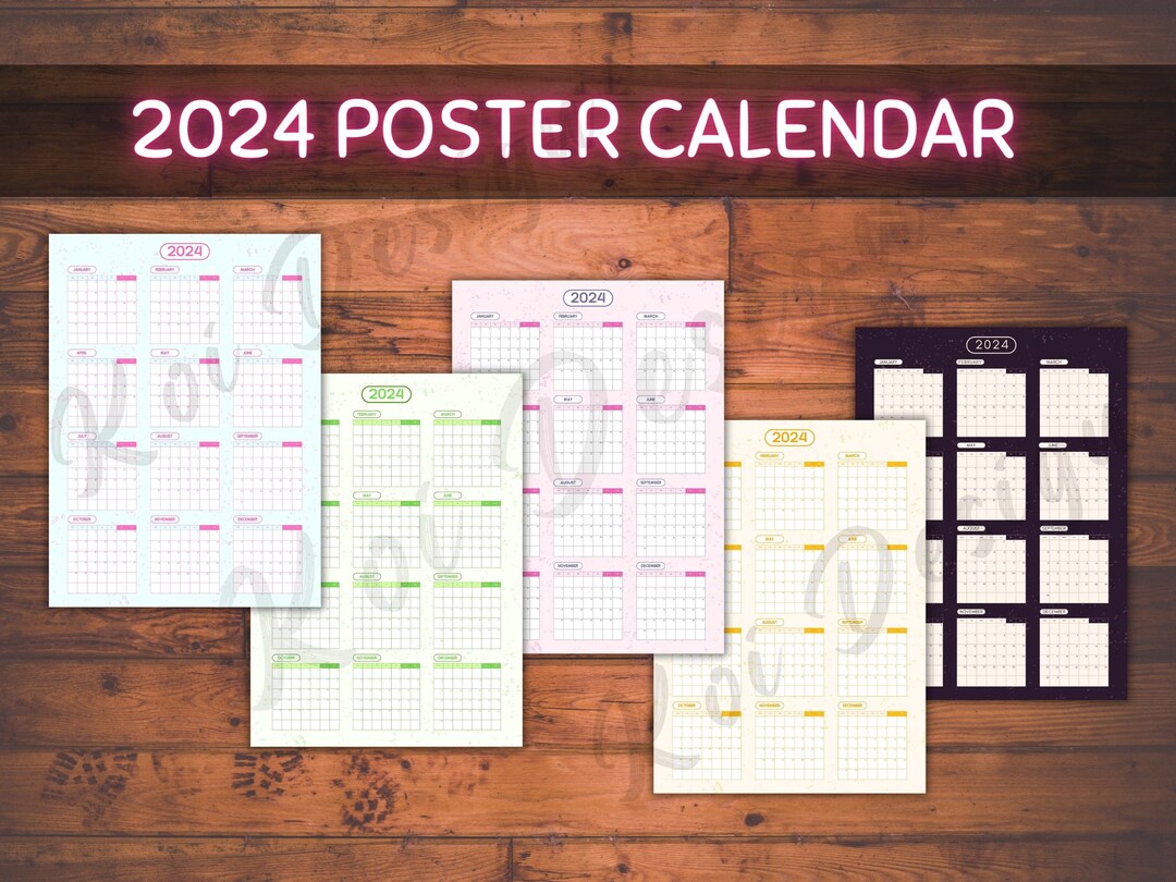 2024 Poster Calendar Monday Start Wall Calendar Pink Calendar Printable ...