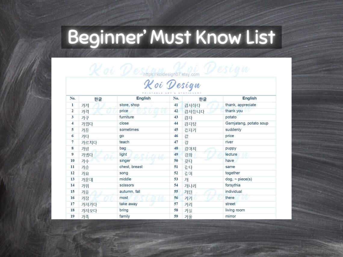 Korean Beginners Vocabulary List TOPIK 1 Korean Language Profiency Test ...