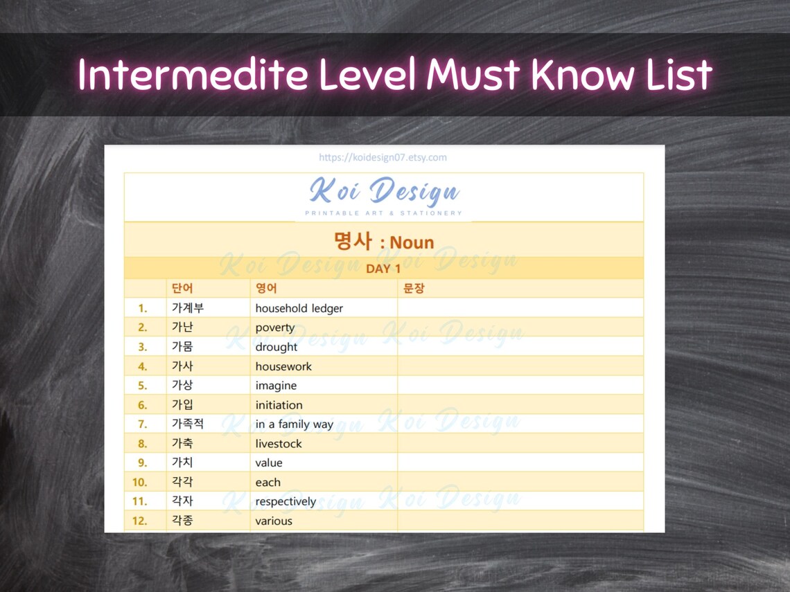 TOPIK 2 Self Study Package Korean Intermediate Level Noun List Language ...